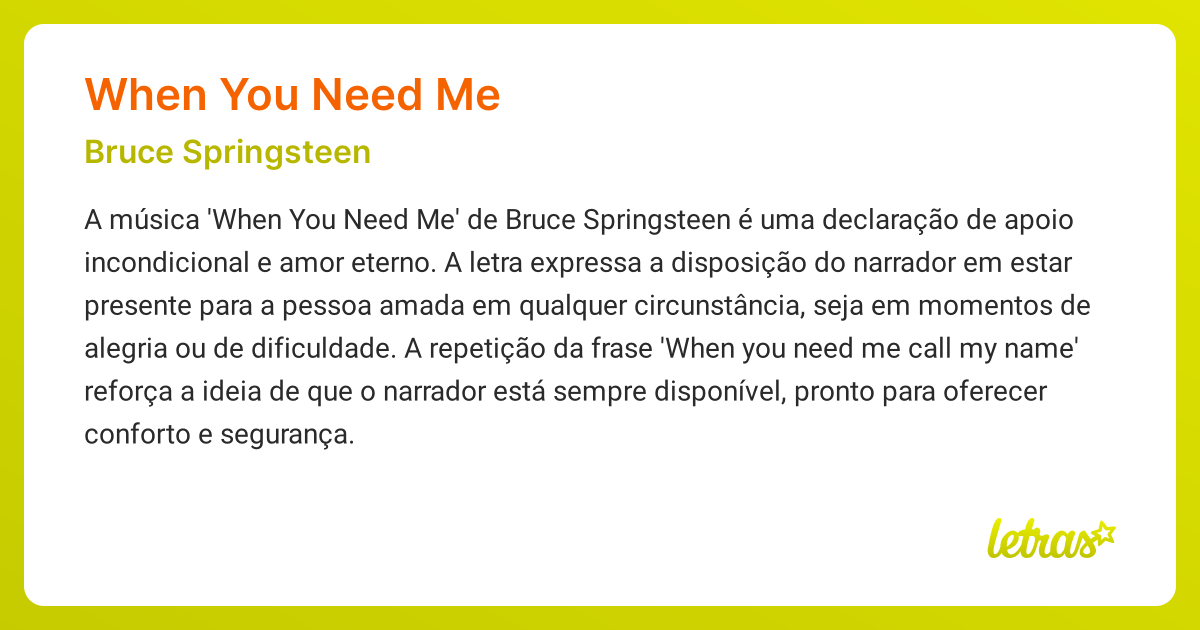Significado da música WHEN YOU NEED ME (Bruce Springsteen) - LETRAS.MUS.BR