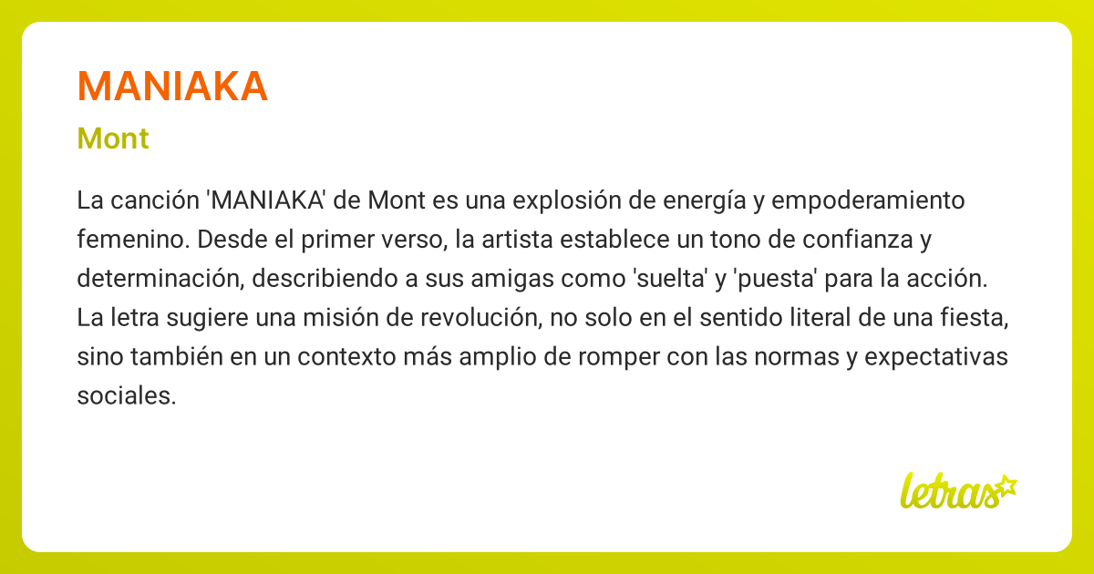 Significado de la canción MANIAKA (Mont) - LETRAS.COM