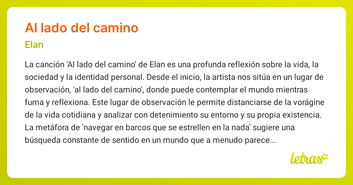 Significado de la canción AL LADO DEL CAMINO (Elan) - LETRAS.COM