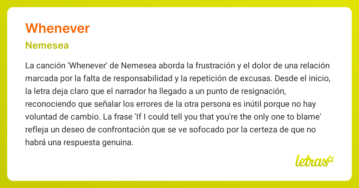 Significado de la canción WHENEVER (Nemesea) - LETRAS.COM