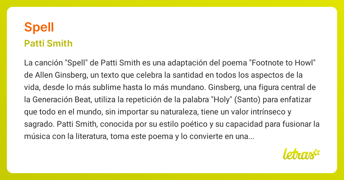 Significado de la canción SPELL (Patti Smith) - LETRAS.COM