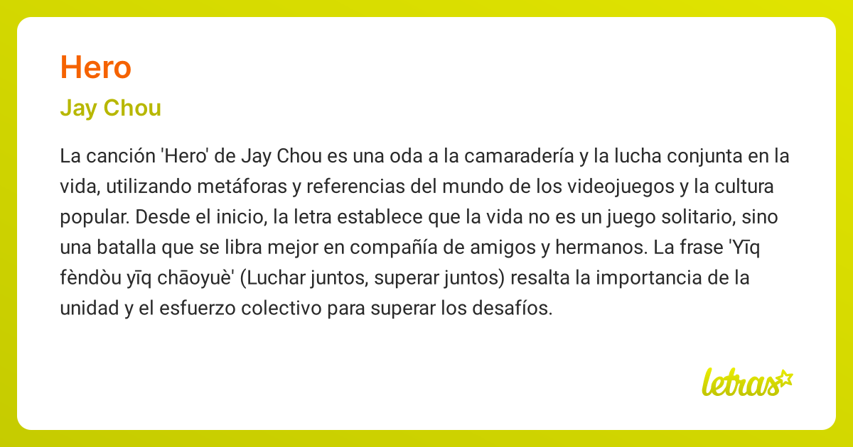 Significado de la canción HERO (Jay Chou) - LETRAS.COM