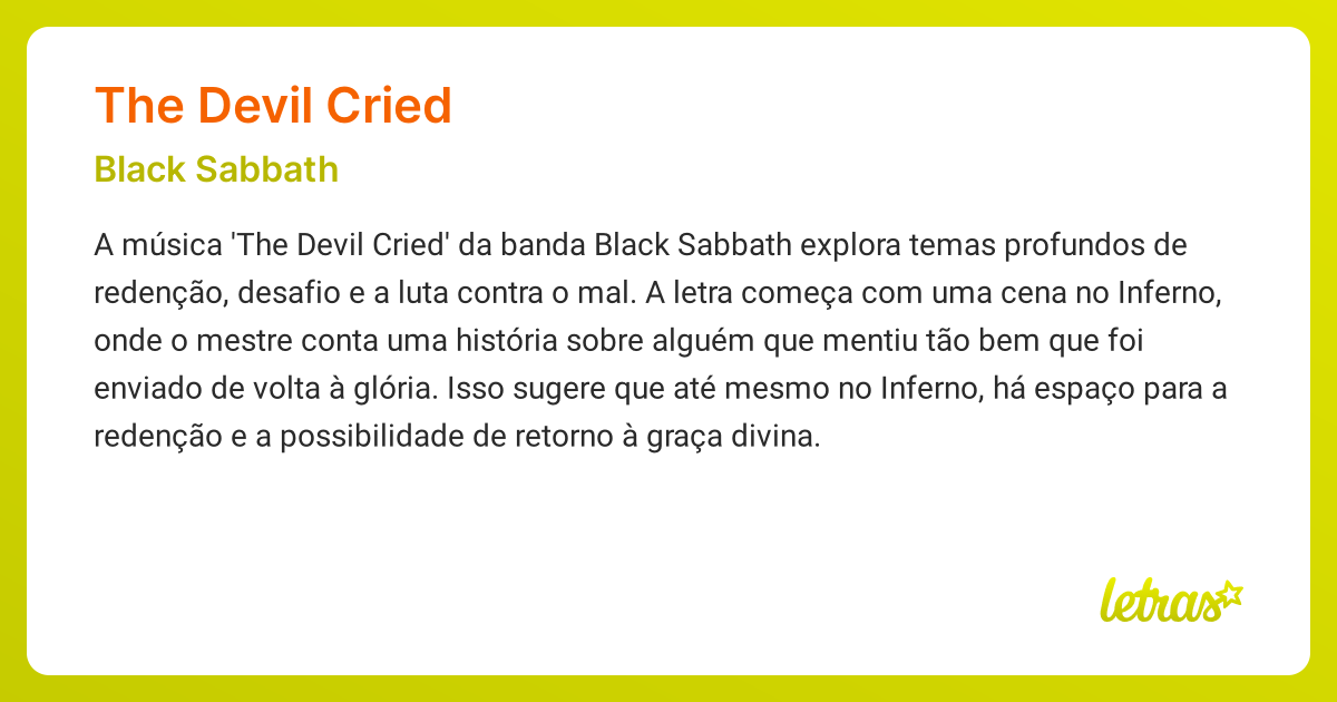 Significado da música THE DEVIL CRIED (Black Sabbath) - LETRAS.MUS.BR