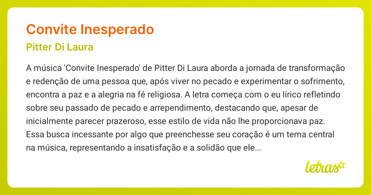 Significado da música CONVITE INESPERADO (Pitter Di Laura) - LETRAS.MUS.BR