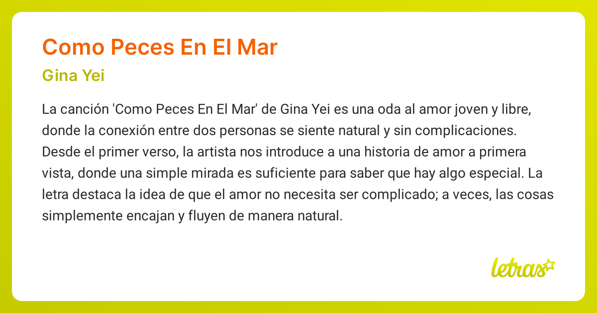 Significado de la canción COMO PECES EN EL MAR (Gina Yei) - LETRAS.COM
