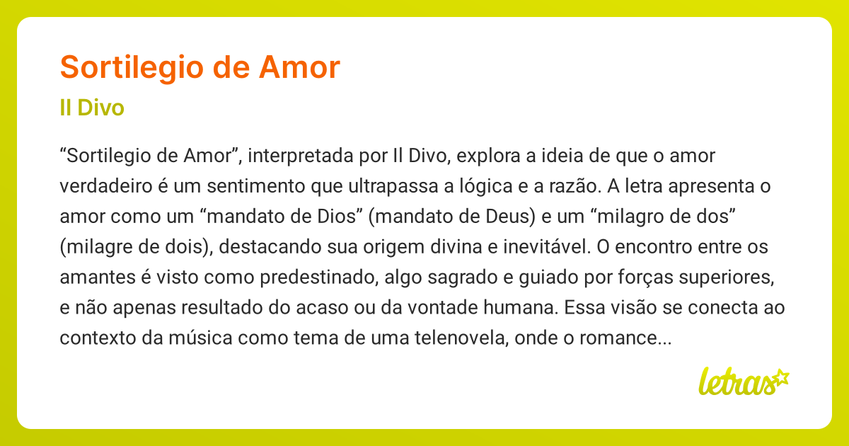 Significado da música SORTILEGIO DE AMOR (Il Divo) - LETRAS.MUS.BR
