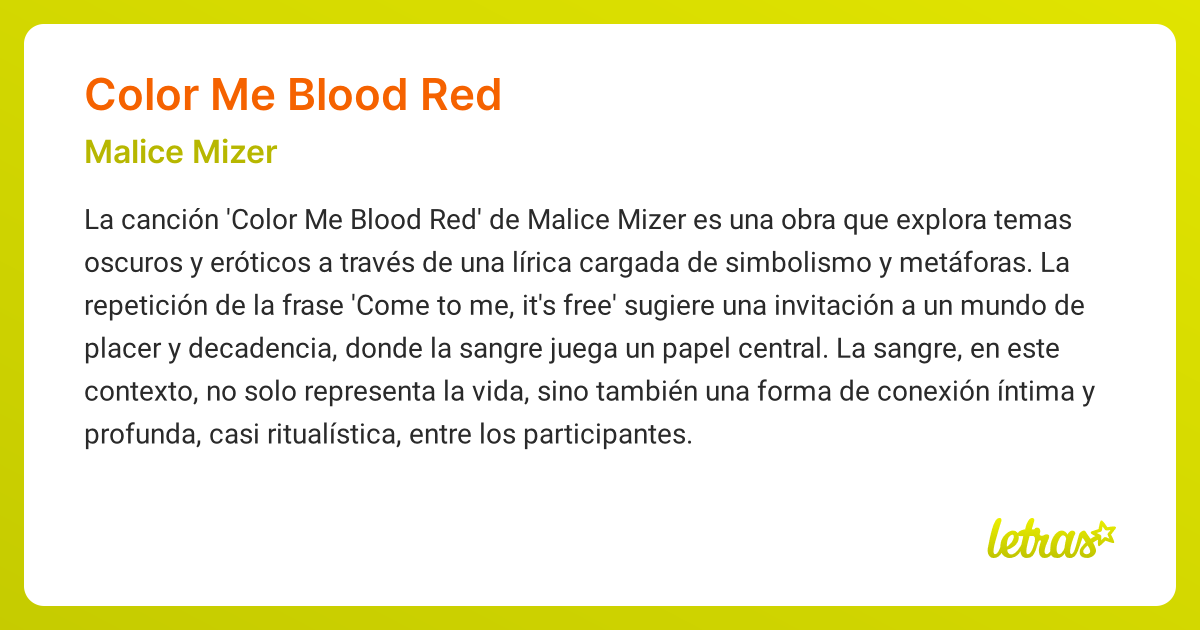 Significado de la canción COLOR ME BLOOD RED (Malice Mizer) - LETRAS.COM