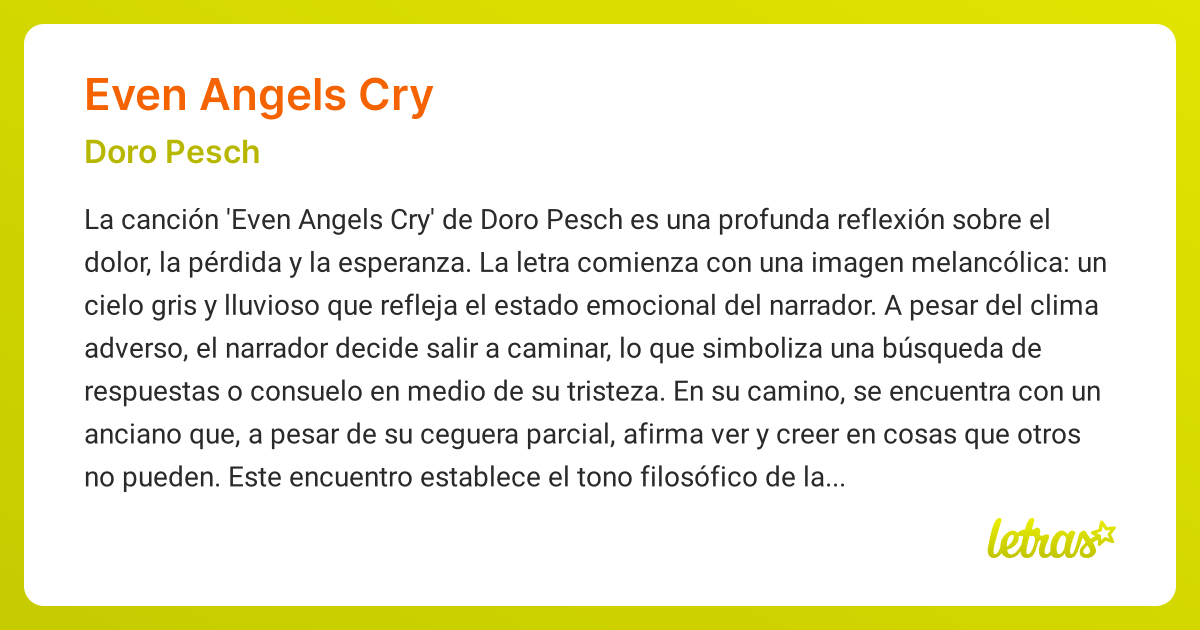 Significado de la canción EVEN ANGELS CRY (Doro Pesch) - LETRAS.COM