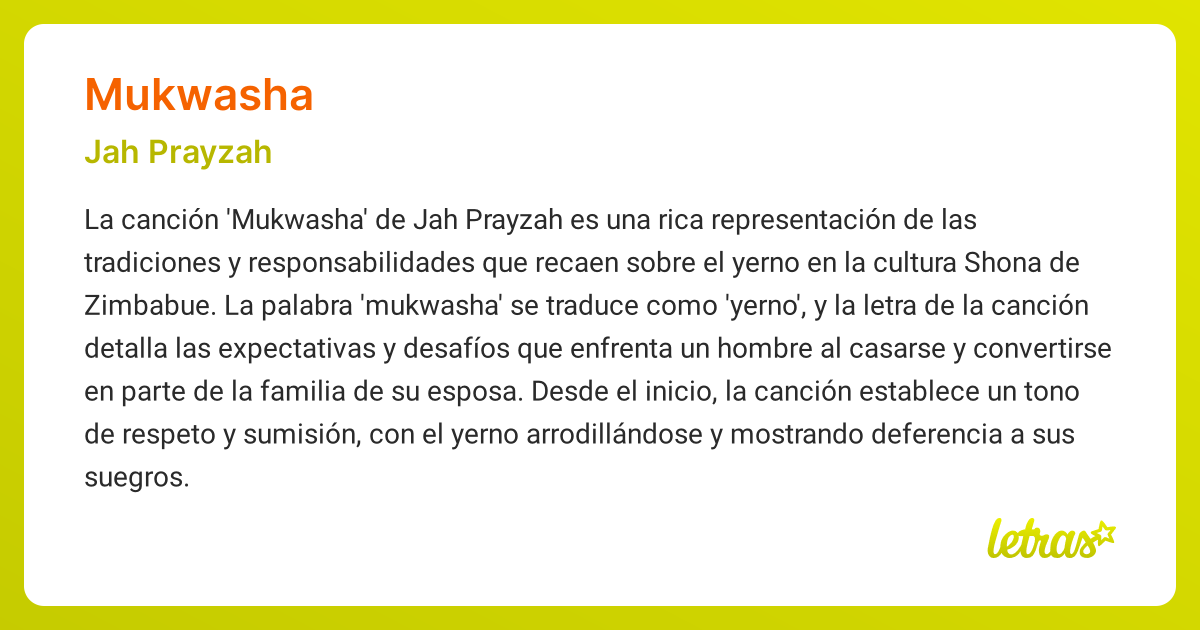 Significado de la canción MUKWASHA (Jah Prayzah) - LETRAS.COM
