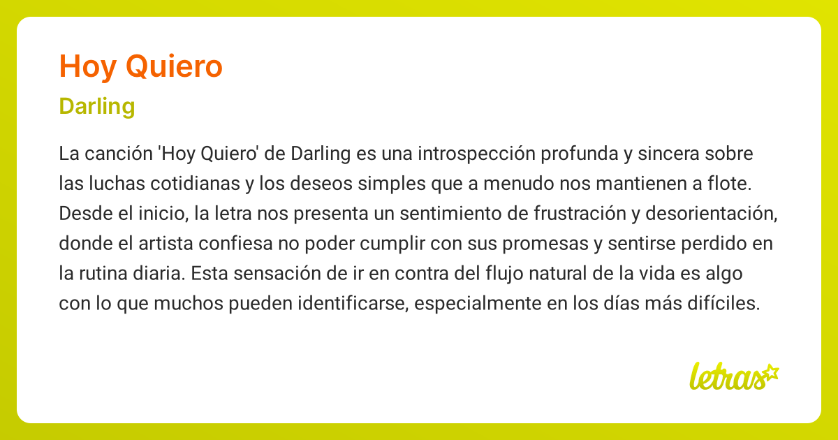 Significado de la canción HOY QUIERO (Darling) - LETRAS.COM