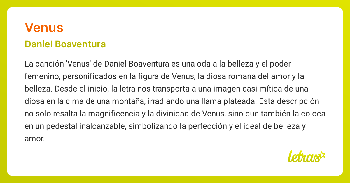 Significado de la canción VENUS (Daniel Boaventura) - LETRAS.COM