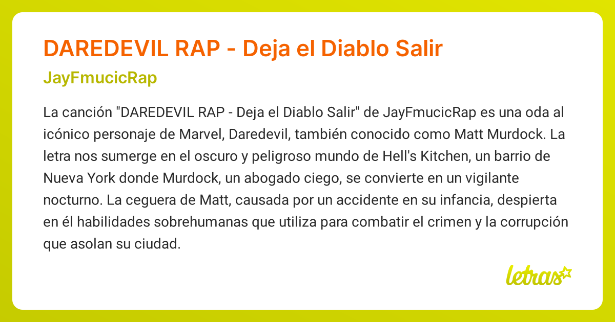 Significado de la canción DAREDEVIL RAP - Deja el Diablo Salir ...