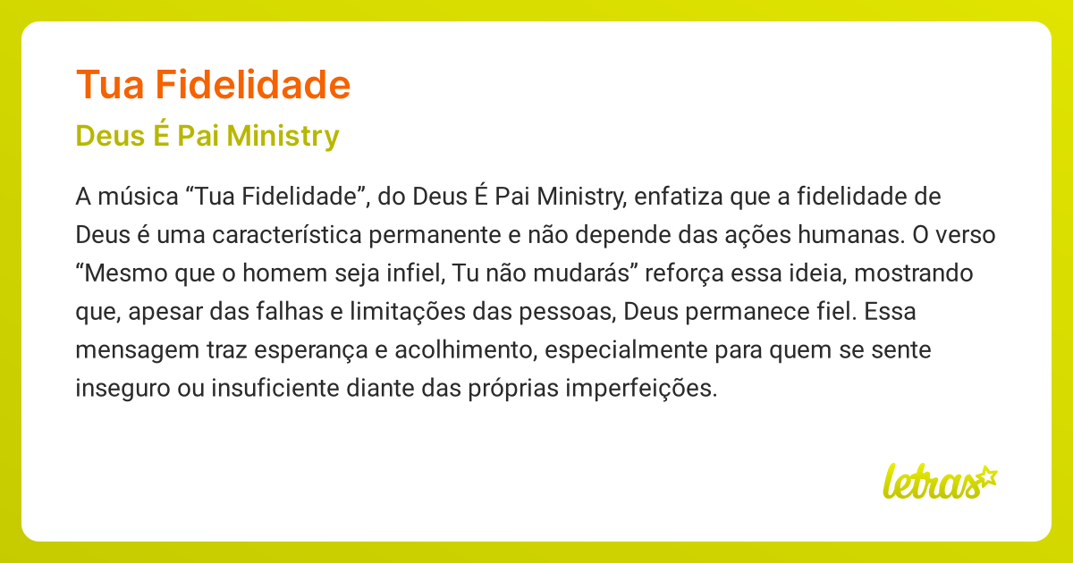 Significado da música TUA FIDELIDADE (Deus É Pai Ministry) - LETRAS.MUS.BR