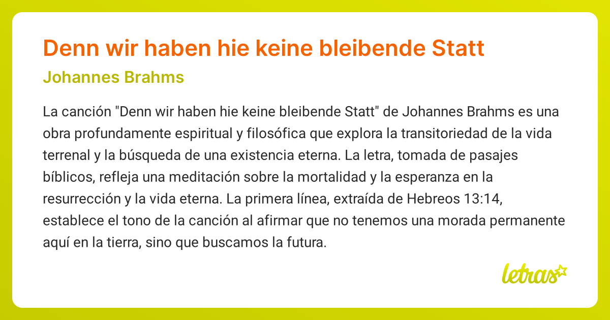 Significado de la canción Denn wir haben hie keine bleibende Statt ...