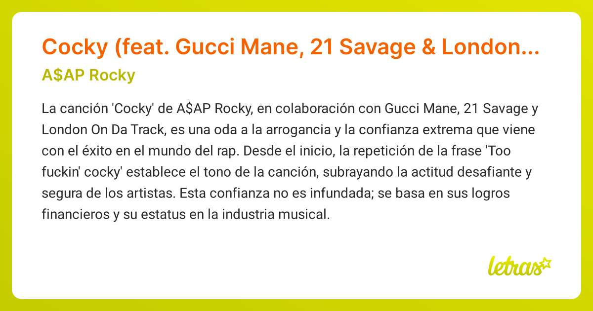 Significado de la canción Cocky (feat. Gucci Mane, 21 Savage & London ...