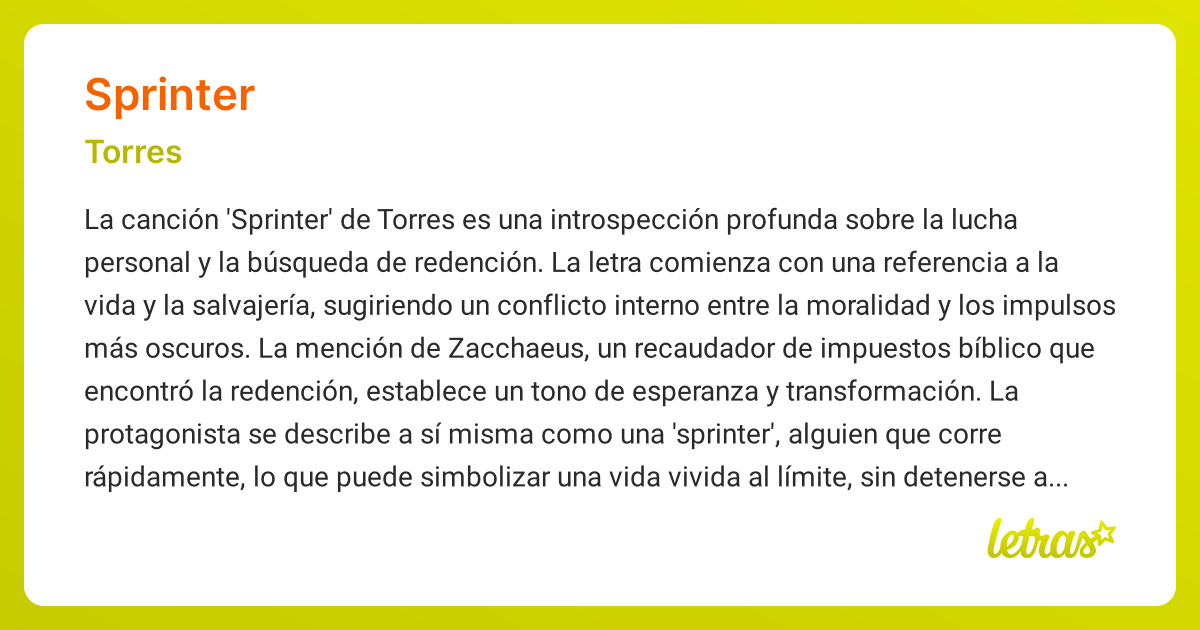 Significado de la canción SPRINTER (Torres) - LETRAS.COM