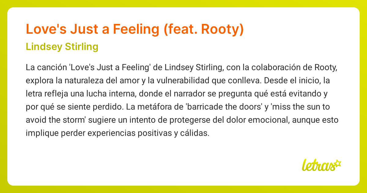 Significado de la canción Love's Just a Feeling (feat. Rooty) (Lindsey ...