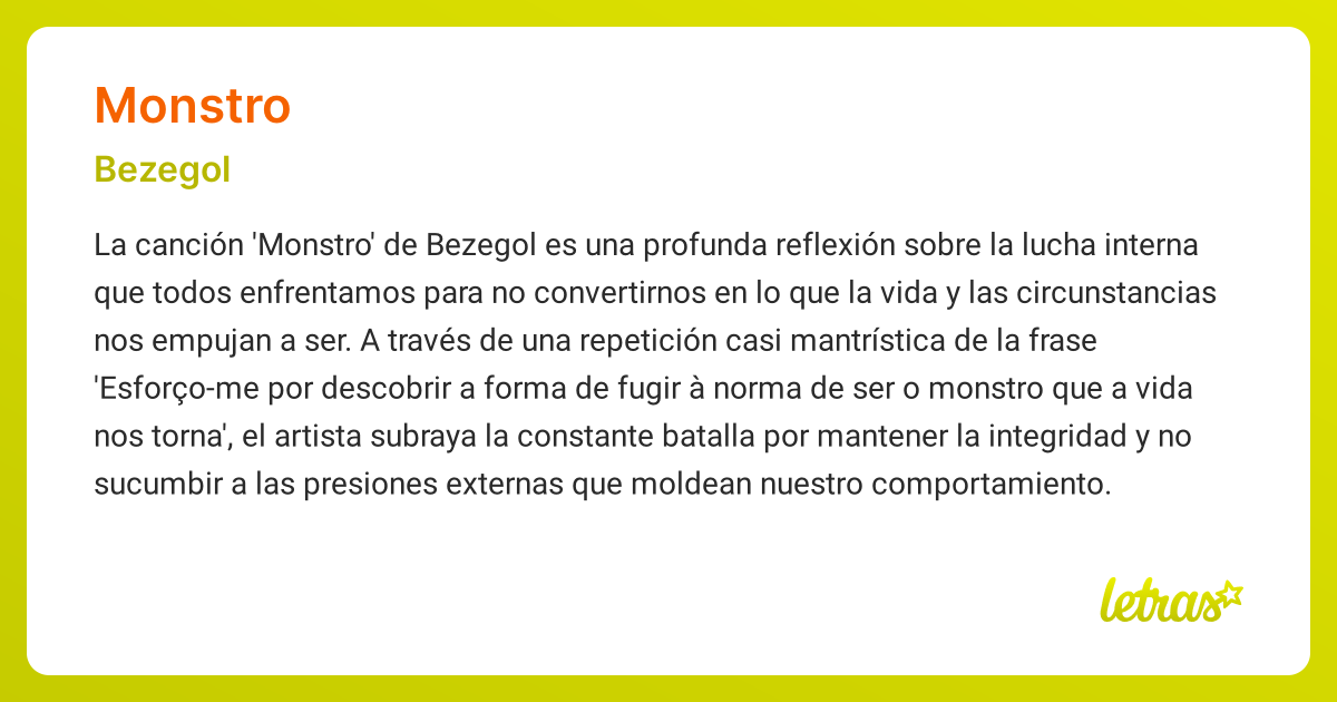 Significado de la canción MONSTRO (Bezegol) - LETRAS.COM