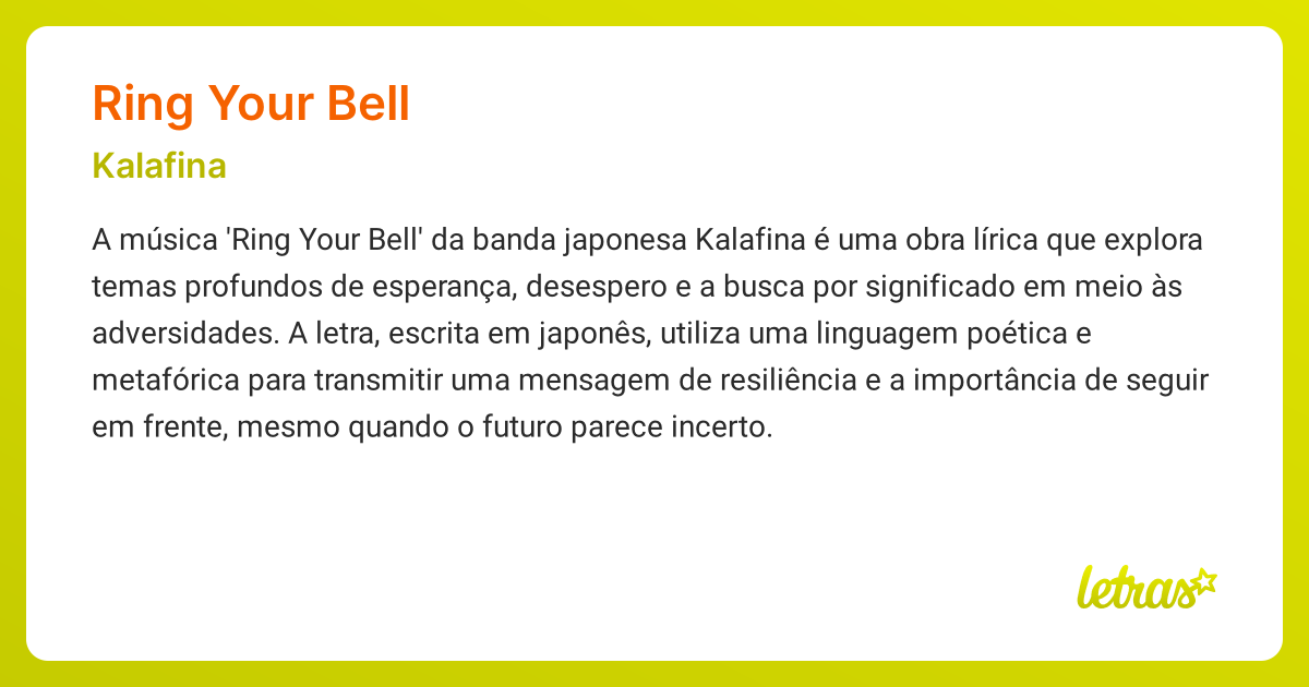 Significado da música RING YOUR BELL (Kalafina) - LETRAS.MUS.BR