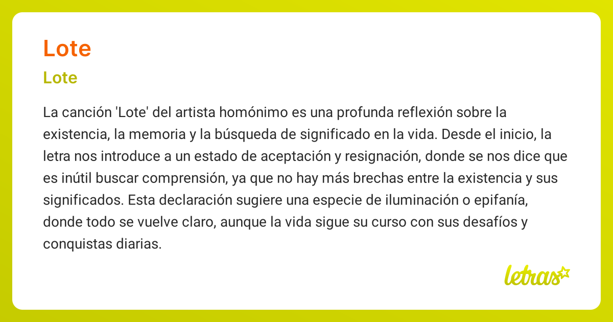 Significado de la canción LOTE (Lote) - LETRAS.COM
