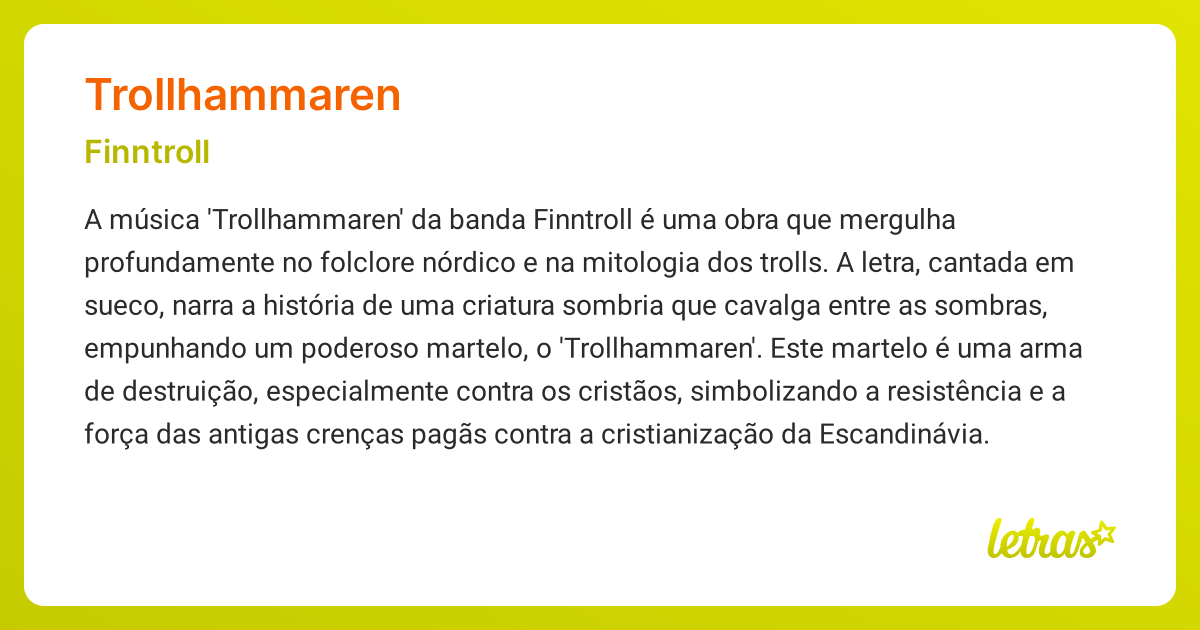 Significado da música TROLLHAMMAREN (Finntroll) - LETRAS.MUS.BR