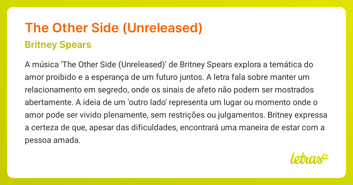 Significado da música THE OTHER SIDE (UNRELEASED) (Britney Spears ...