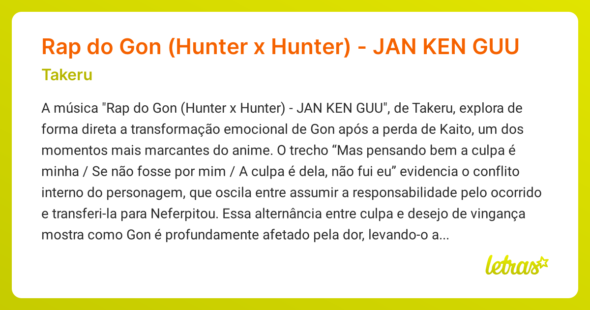 Significado da música Rap do Gon (Hunter x Hunter) - JAN KEN GUU ...