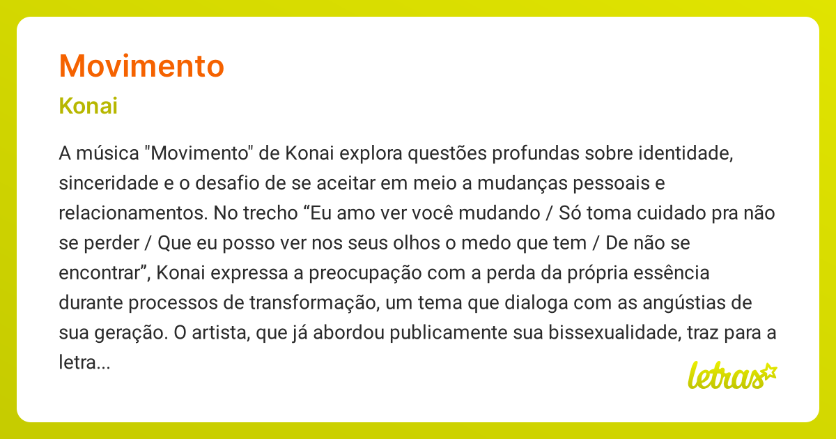 Significado da música MOVIMENTO (Konai) - LETRAS.MUS.BR