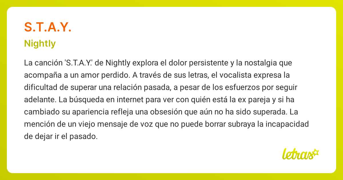 Significado de la canción S.T.A.Y. (Nightly) - LETRAS.COM