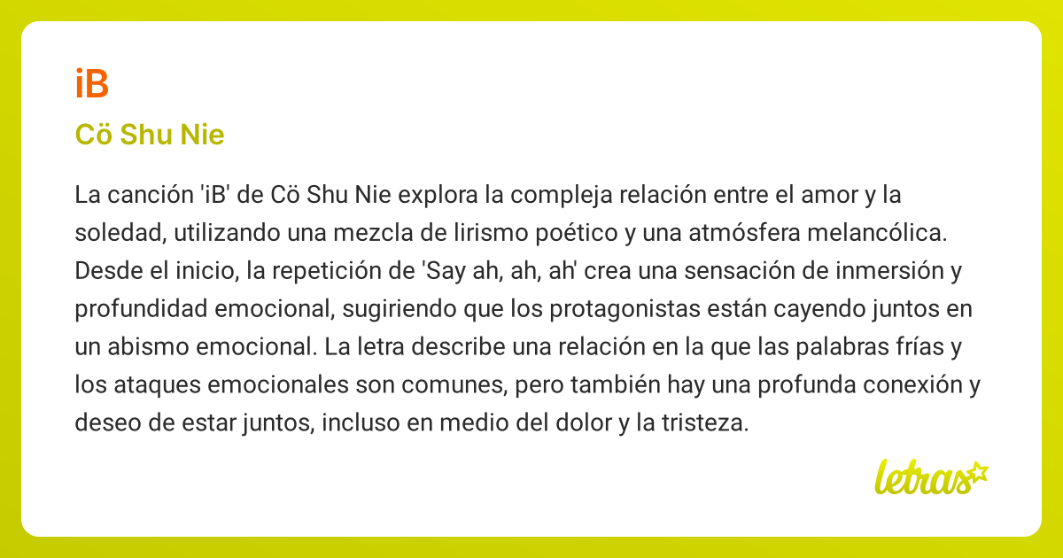 Significado de la canción IB (Cö Shu Nie) - LETRAS.COM