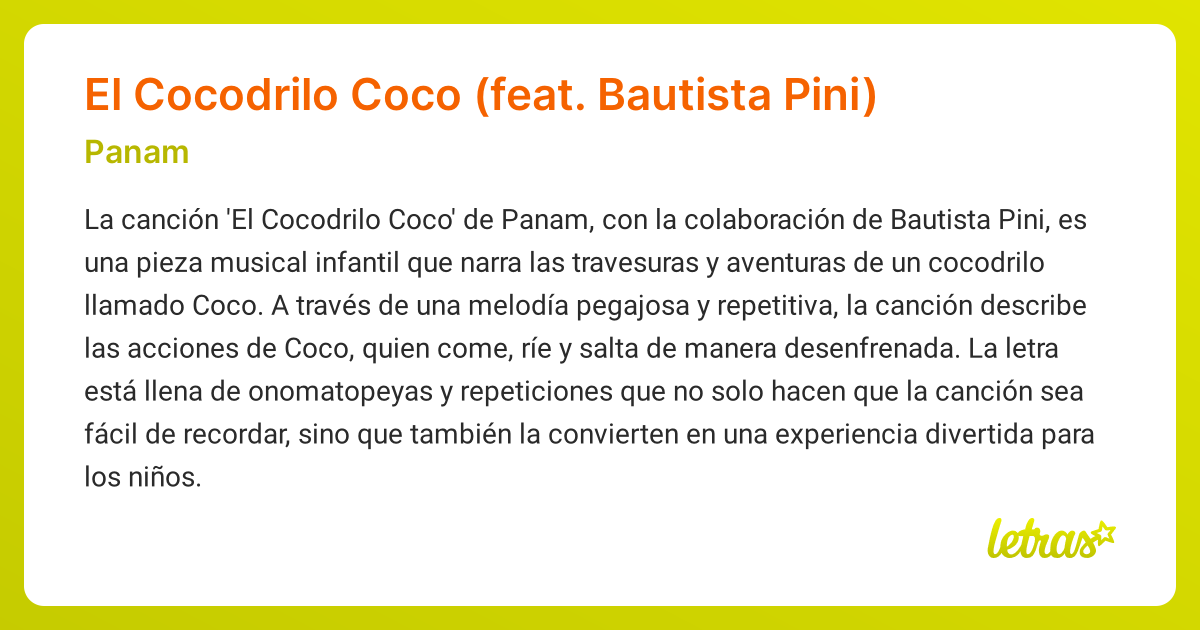 Significado de la canción El Cocodrilo Coco (feat. Bautista Pini ...