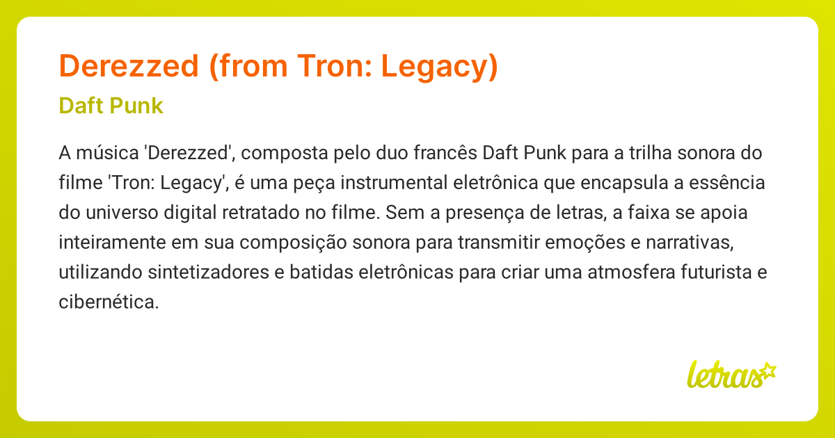 Significado da música DEREZZED (FROM TRON: LEGACY) (Daft Punk) - LETRAS ...