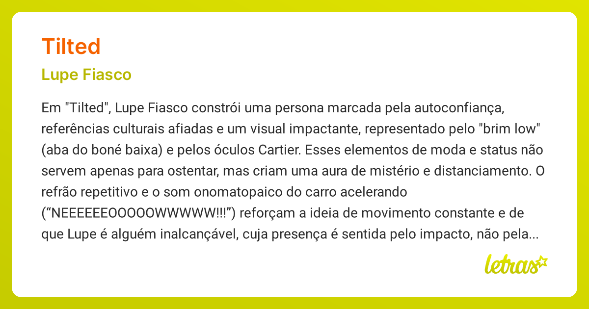 Significado da música TILTED (Lupe Fiasco) - LETRAS.MUS.BR