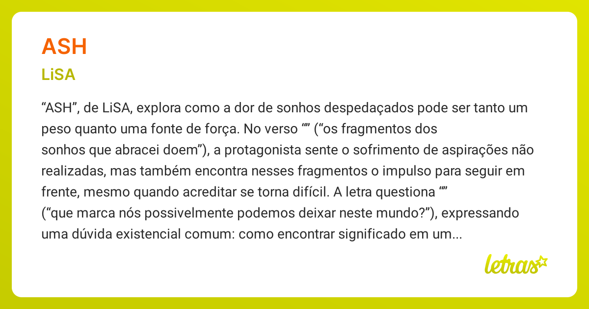 Significado da música ASH (LiSA) - LETRAS.MUS.BR