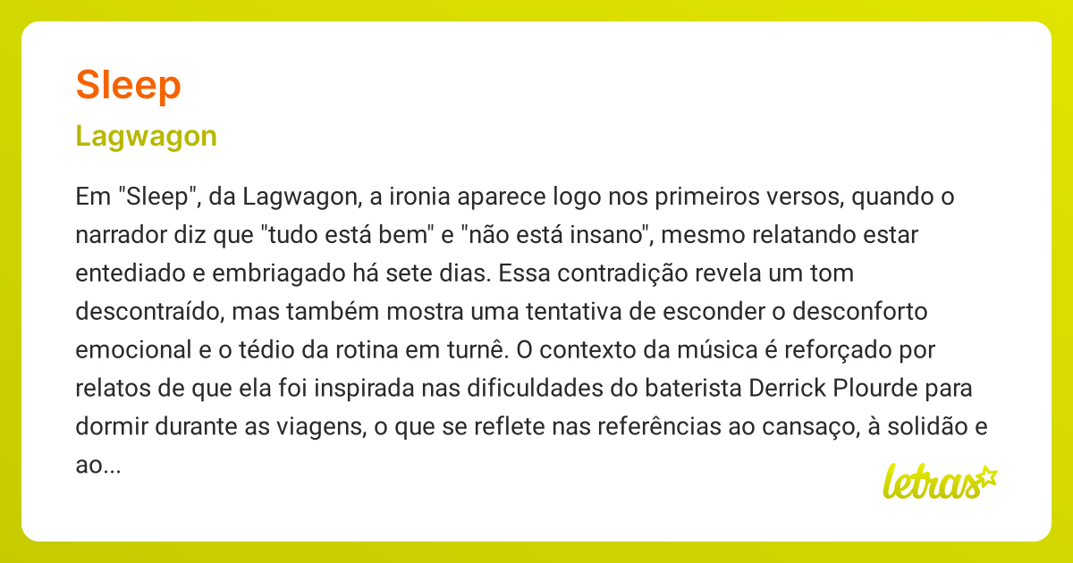 Significado da música SLEEP (Lagwagon) - LETRAS.MUS.BR