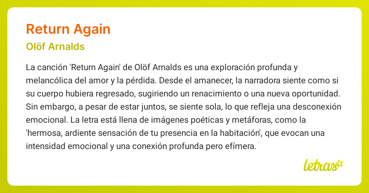 Significado de la canción RETURN AGAIN (Olöf Arnalds) - LETRAS.COM