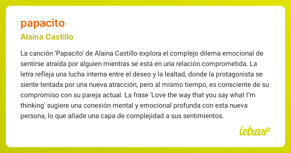 Significado de la canción PAPACITO (Alaina Castillo) - LETRAS.COM