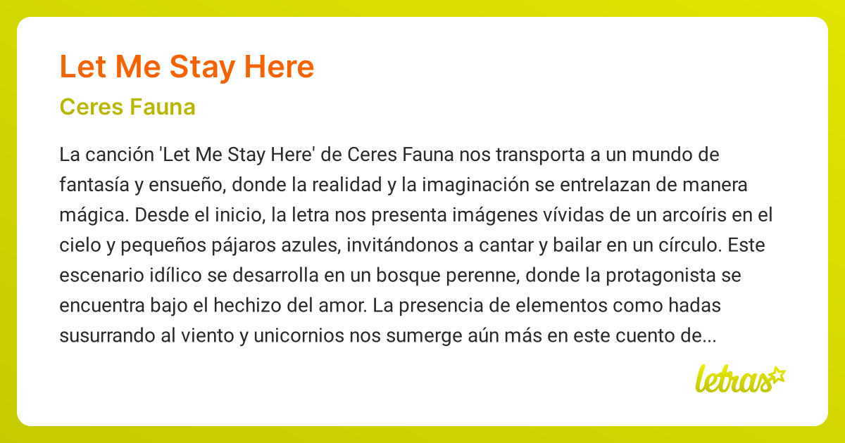 Significado de la canción LET ME STAY HERE (Ceres Fauna) - LETRAS.COM