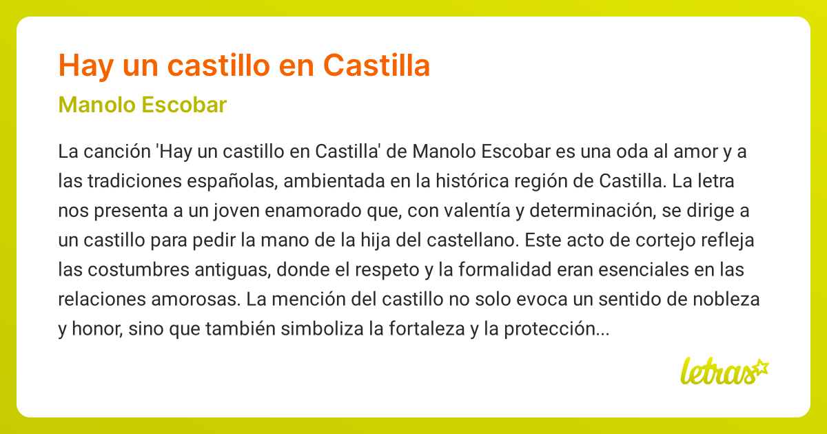 Significado de la canción HAY UN CASTILLO EN CASTILLA (Manolo Escobar ...