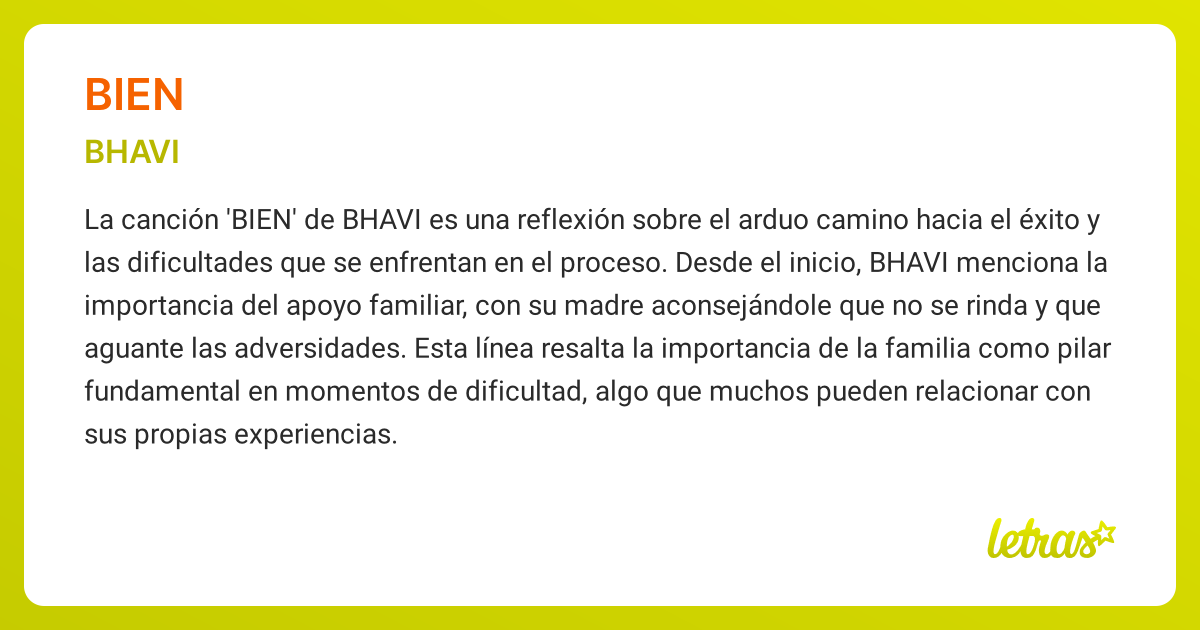 Significado de la canción BIEN (BHAVI) - LETRAS.COM
