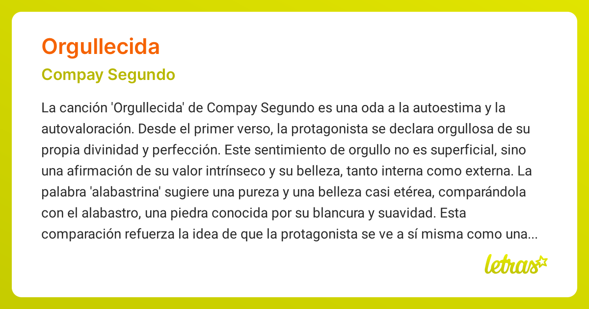 Significado de la canción ORGULLECIDA (Compay Segundo) - LETRAS.COM