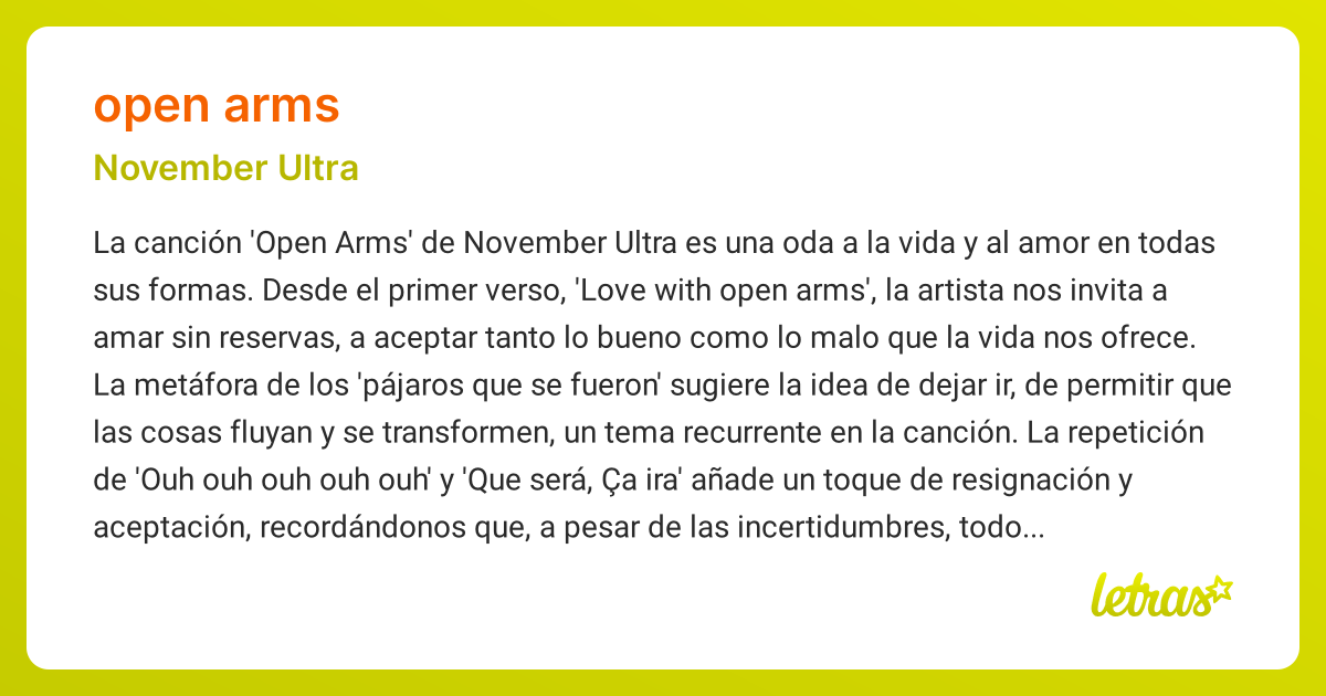 Significado de la canción OPEN ARMS (November Ultra) - LETRAS.COM