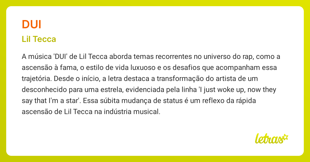 Significado da música DUI (Lil Tecca) - LETRAS.MUS.BR
