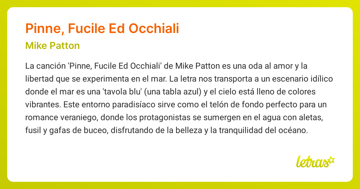 Significado de la canción PINNE, FUCILE ED OCCHIALI (Mike Patton ...