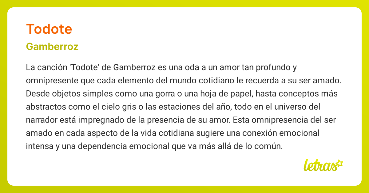 Significado de la canción TODOTE (Gamberroz) - LETRAS.COM