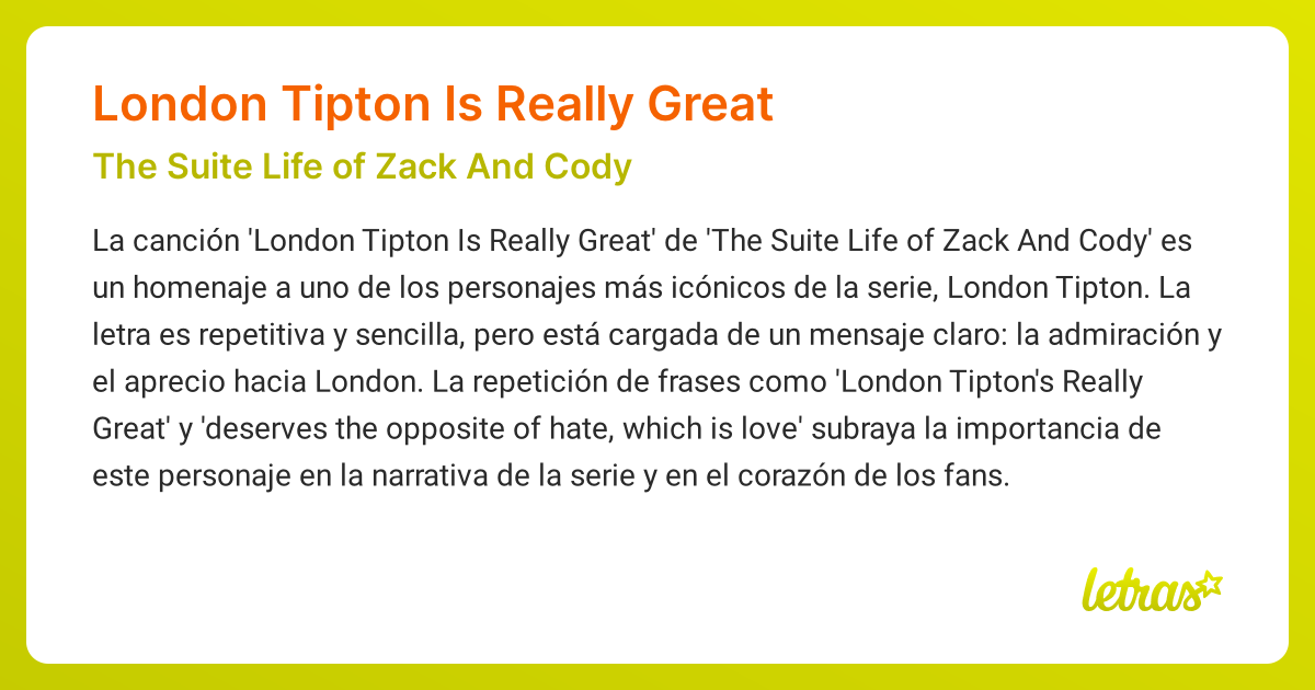 Significado de la canción LONDON TIPTON IS REALLY GREAT (The Suite Life ...