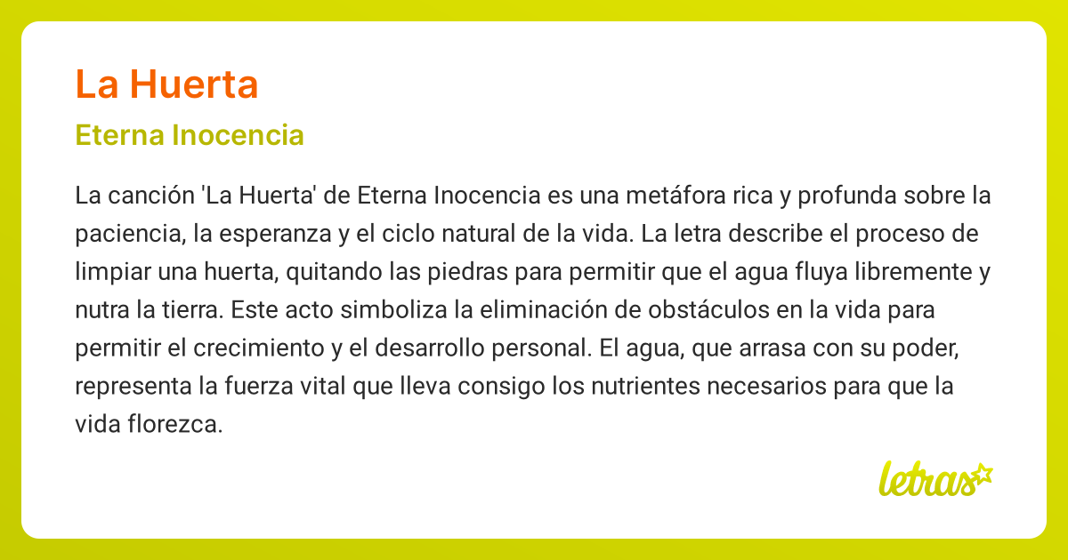 Significado de la canción LA HUERTA (Eterna Inocencia) - LETRAS.COM