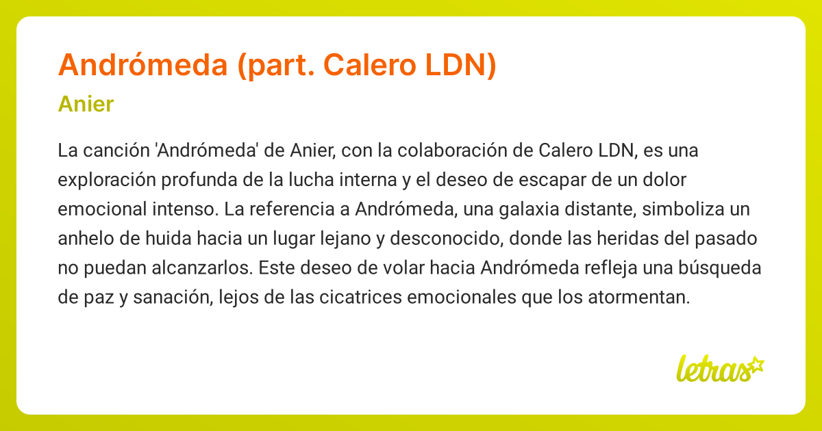 Significado de la canción ANDRÓMEDA (PART. CALERO LDN) (Anier) - LETRAS.COM