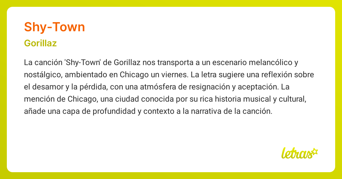 Significado de la canción SHY-TOWN (Gorillaz) - LETRAS.COM
