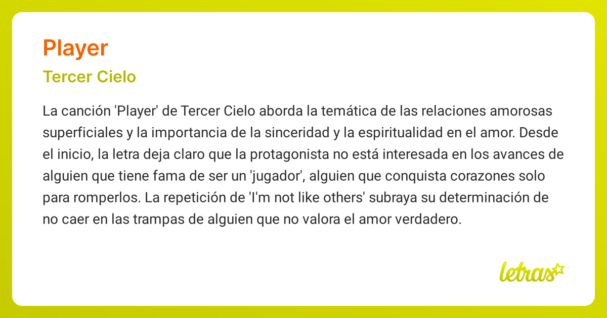 Significado de la canción PLAYER (Tercer Cielo) - LETRAS.COM
